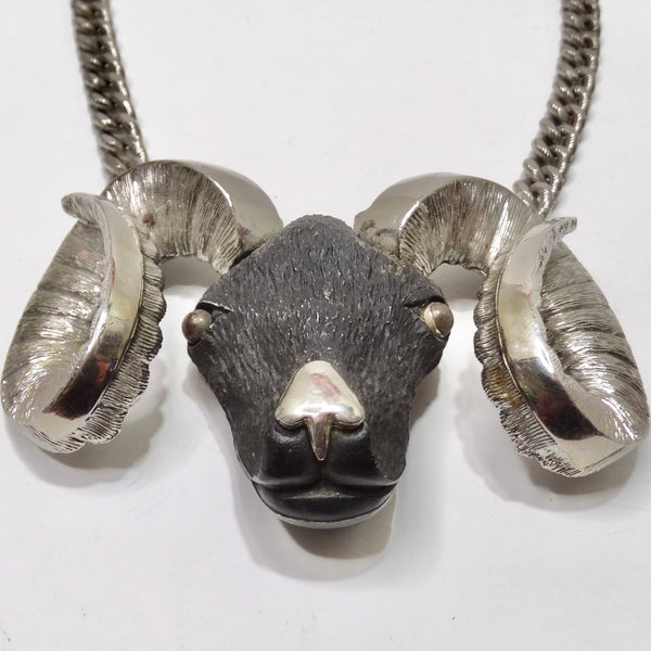 Razza Jumbo Silver Aries Ram Motif Necklace – Vintage by Misty