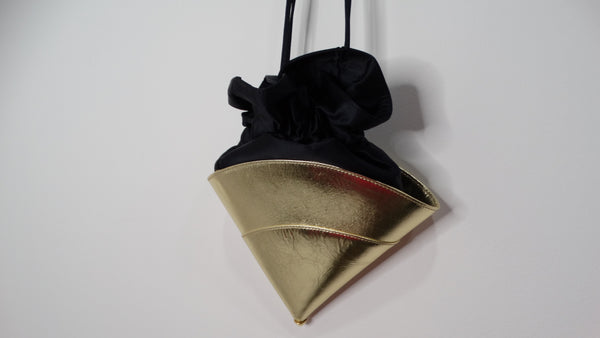 Vintage Escada Gold Metallic Leather Cone Style Drawstring Evening Bag ...