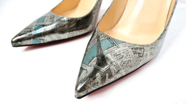 Christian Louboutin Paris Map Metallic Patent Leather Decolette Stilet ...