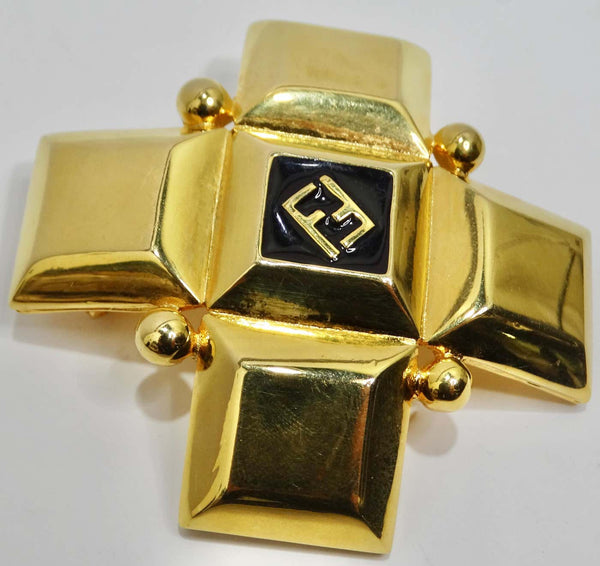 Fendi 1980s Gold Plated FF Small Brooch – Vintage by Misty